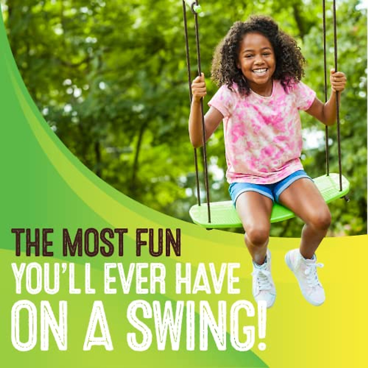 Swurfer Kick Stand Up Surfing Tree Swing Outdoor Swings for Kids Up to 150 Lbs - Hang from Up to 10 Feet High - Includes 24" SwingBoard, UV Resistant Rope, & Handles, Green