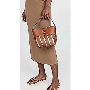 Tory Burch Women's Small McGraw Stripe Die Cut Bucket Bag, Classic Cuoio, One Size