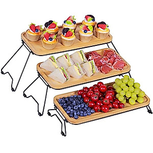 Urban Deco 3 Tier Serving Tray, Collapsible Tiered Tray Stand with 15 Inch Serving Platters for Dessert Table Display Set, Large Cupcake Stand, Serving Dishes for Entertaining