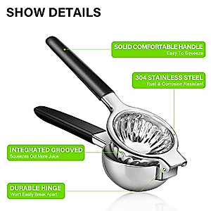 Vakoo Lemon Squeezer, Premium Quality Stainless Steel Squeeze Out Every Drop Of Juice, Max Extraction Most Juice Hand Press Lime Citrus Squeezer, Black