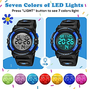 Kids Watch,Boys Watch for 3-15 Year Old Boys,Digital Sport Outdoor Multifunctional Chronograph LED 50 M Waterproof Alarm Calendar Analog Watch for Children with Silicone Band,Kids Gift