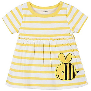 Gerber baby girls 3-piece Dress, Diaper Cover and Headband Set Casual Dress, Yellow Bumblebee, 12 Months US