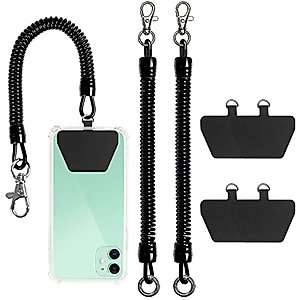 takyu Cell Phone Lanyard Tether with Patch, Universal Smartphone Wrist Strap, Including 2 Black Phone Chain Cords and 4 Transparent Phone Tether Tabs