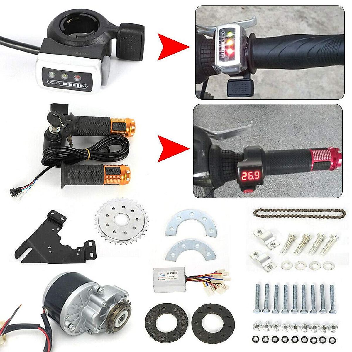 24V 250W Electric Bike Conversion Kit, Common Bike Left Chain Drive Convert Bicycles into Electric Vehicles Bicycle E-bike DIY,Twist/Thumb Brush Motor Conversion Kit (250W 24V Twist Kit)
