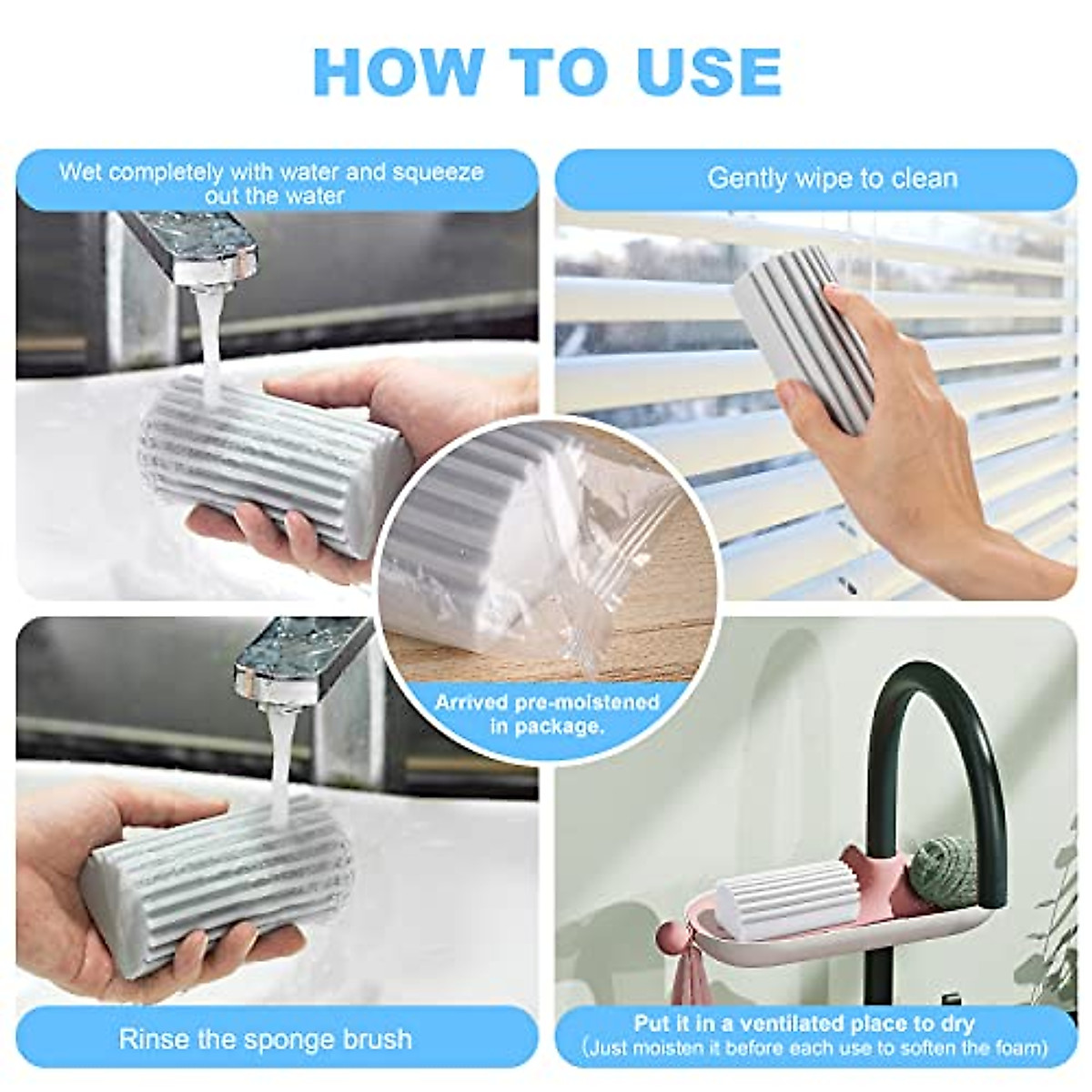 2-Pack Damp Clean Duster Sponge, Magic Cleaning Sponge Baseboard Cleaner Duster Sponge Tool, Dusters for Cleaning Baseboards, Vents, Mirrors, Ceiling Fan & Cobweb, No Dust Flying and Spreading…