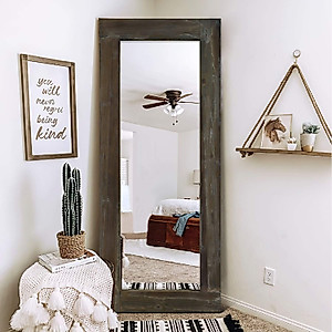 NeuType 58"x24" Large Mirror Wood Frame Floor Mirror Full Length Body Mirror Bathroom Mirrors for Wall Vintage Walnut Mirror Boho Mirror Coffee Rectangle Mirror Standing Mirror Hanging Mirror