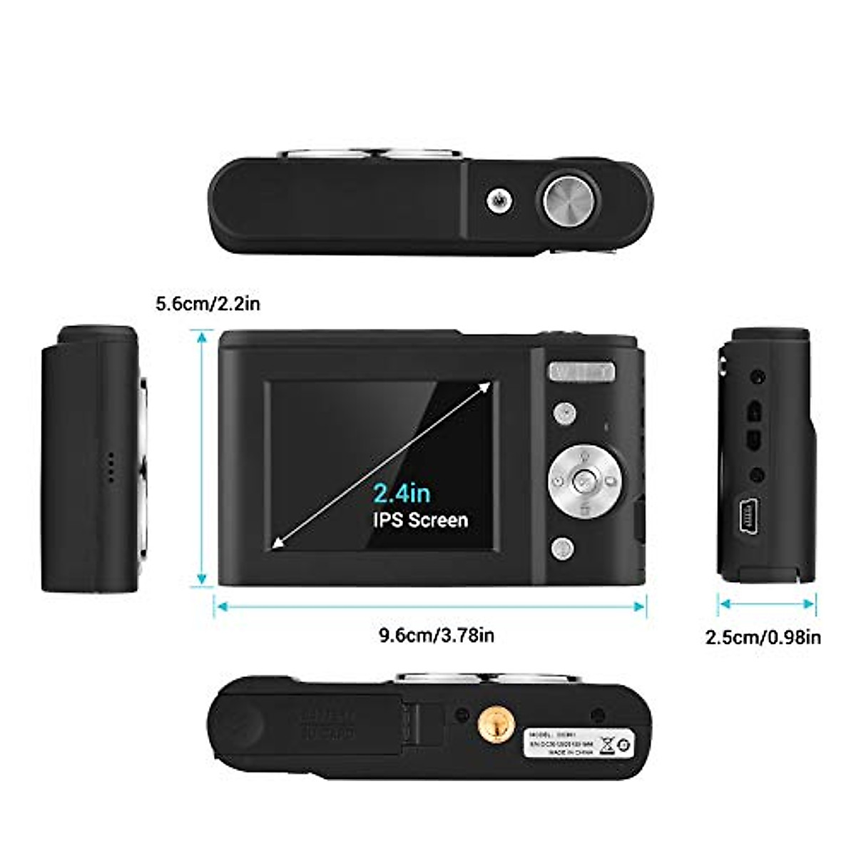 CalmGeek Portable Digital Camera 48MP 1080P 2.4-inch IPS Screen 16X Zoom Auto Focus Self-Timer 128GB Extended Memory Face Detection -Shaking with 2pcs Batteries Hand Strap Carry Pouch