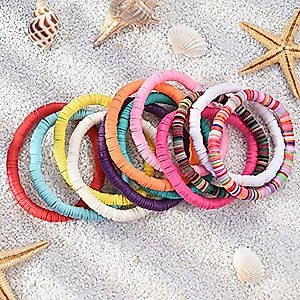 HYHONEY 12pcs Heishi Bracelet Cute Bracelets Clay Bead Bracelet Bracelets Set Stack Vinyl Disc Bead Surfer Stretch Bracelets Summer Beach Bracelet Bracelets For Women