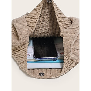 ENBEI Women's Handcrafted Crochet Tote Bag Knit Shoulder bag,All-Season Handwoven Beach Bag, Cute Eco-Friendly Handmade Tote for Shopping, Travel, Daily Use, Gift Box Packaging(khaki)