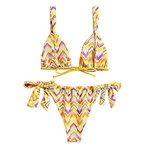 ZAFUL Women's Bikini Sets Triangle Smocked High Cut Sexy Brazilian Swimsuits O Ring Cutout Two Piece Bathing Suits