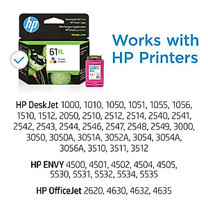 Original HP 61XL Tri-color High-yield Ink | Works with DeskJet 1000, 1010, 1050, 1510, 2050, 2510, 2540, 3000, 3050, 3510; ENVY 4500, 5530; OfficeJet 2620, 4630 | Eligible for Instant Ink | CH564WN