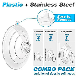 ETwinCoo 24 Pack All-Purpose Suction Cups Hooks Combo Set of Strongest Window Suction Cups with Hooks (4 Large, 10 Medium, 10 Small)