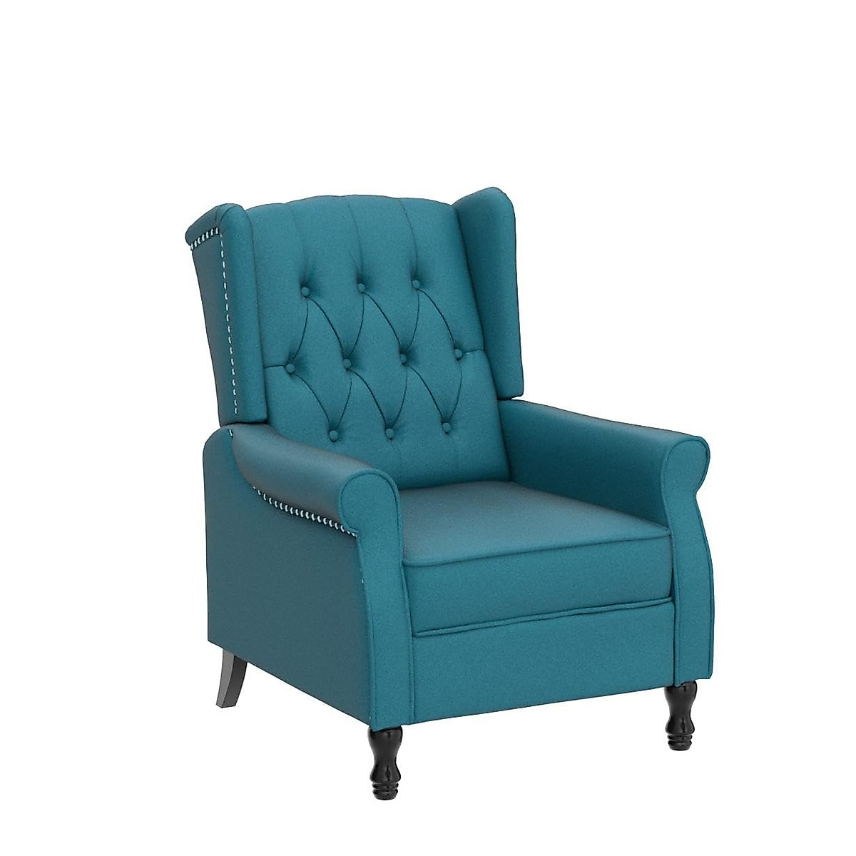 Altrobene Pushback Recliner Chair, Modern Accent Arm Chair, Fabric Wingback Chair for Living Room Bedroom, Blue