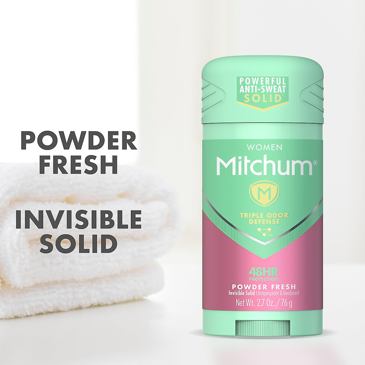 Women's Deodorant by Mitchum, Solid Antiperspirant Deodorant Stick, Powder Fresh, 2.7 Oz (Pack of 1)