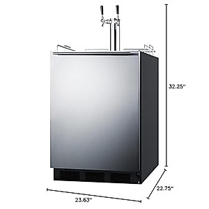 Summit Appliance SBC58BLBIADAIF 24" Wide Built-In Kegerator; ADA Compliant; Panel-ready Door (Panel Not included); 5.5 cu.ft Capacity; Automatic Defrost; Dual Tap System; Adjustable Thermostat