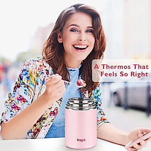 Avovy Thermos for Hot Food - 22 Oz Insulated Food Jar, Insulated Lunch Container with Bowl, Foldable Spoon& Fork, Powerful Insulated Food Thermos for School Office Camping Travel (Pink)