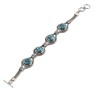 NOVICA Handmade .925 Sterling Silver Link Bracelet Composite Turquoise Reconstituted Blue India Island Paradise Gemstone [7 in min L x 7.5 in max L x 0.7 in W] 'Heavenly Blues'