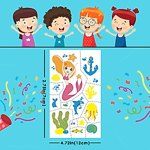 Mermaid Glow in the Dark Tattoos for Kids, 300+ Designs UV Neon Fake Temporary Tattoo, Ocean Creatures & Animal, Latest 6 Luminous Colors Stickers Party Supplies