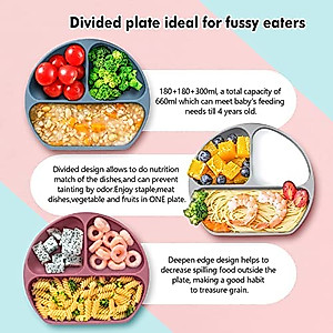 Plates And Bowls Sets For Baby/Kids, 4 PACK Baby Feeding Supplies with Suction Bowl＆Divided Plate＆Adjustable Bib＆Soft Spoon-BPA Free-Easily Clean Infant Training Eating Utensil (Green)