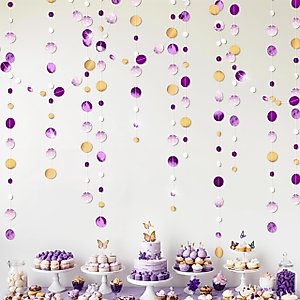 Cheerland Party Decorations Purple Circle Dot Garland Gold White Lavender Hanging Banner Streamer Backdrop Decor for Themed Birthday Wedding Bridal Baby Showers Party Supplies 46ft