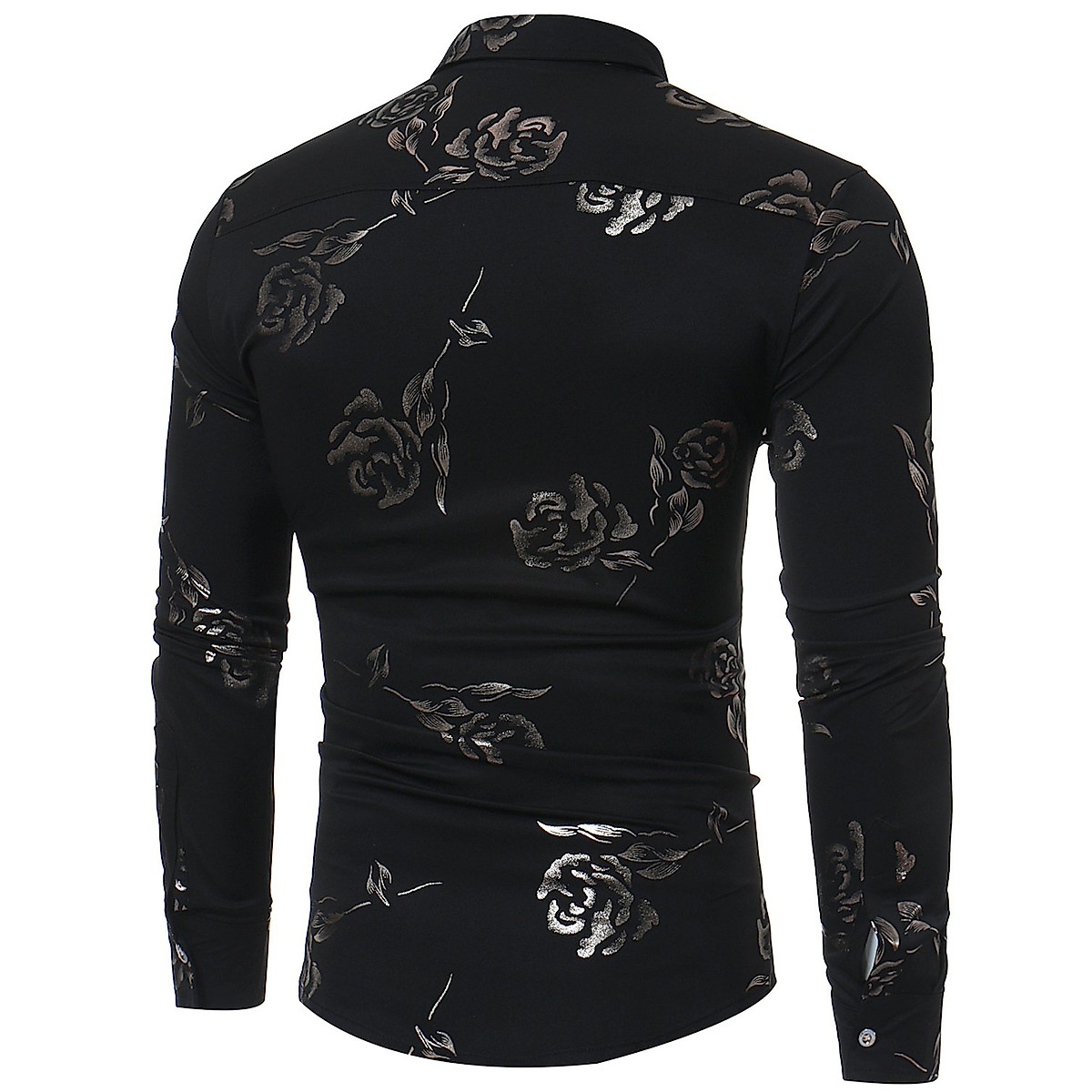 ZEROYAA Mens Hipster Gold Rose Printed Slim Fit Long Sleeve Dress Shirts/Prom Performing Shirts Z56 Black XX-Large
