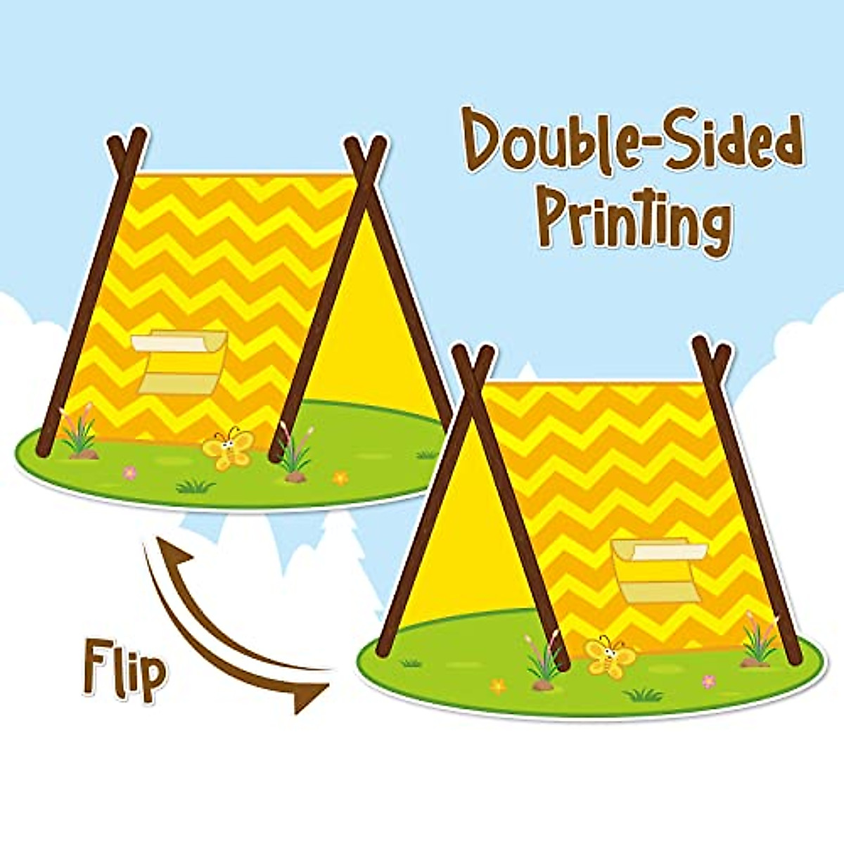 45 PCS Woodland Pup Tents Cut-Outs for Camping Bulletin Board Classroom Decor Woodland Theme Party Decoration, 9 Styles