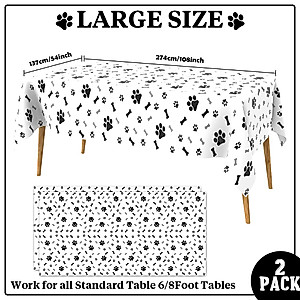 QEYMN Puppy Paw Print Plastic Tablecloth Table Cover, 2 Pack Pupply Paw Print Disposable Rectangle Table Cover for Kids Birthday Party, Puppy Themed Birthday Party Decorations, 54x108 inch