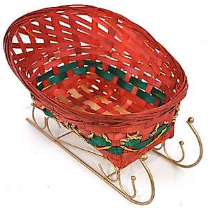 The Lucky Clover Trading Holiday Bamboo Sleigh Large Basket, Red