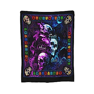 Skull Blanket for Boys Girls Spooky Goth Boho Skull Skeleton Throw Blanket Soft Cozy Warm Fuzzy Fleece Skull Bedroom Decor Blanket for Women Adults Couch Sofa Bedding 50"X40"