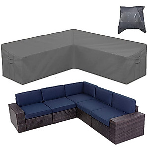 Skyour Patio Furniture Sectional Couch Sofa Cover Gray Weatherproof Heavy Duty 420D Oxford Outdoor V Shaped Sectional Garden Rattan Corner Sofa Furniture Protector Covers (V-Shape: 84x84in)