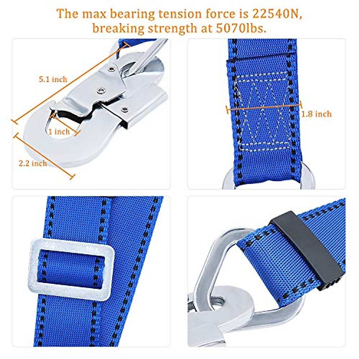 NTR Fall Protection Lanyard, Safety Lanyard Fall Protection,Safety Belt Adjustable,from 4-Feet to 6-Feet Outdoor Tree Climbing Belt Restraint Lanyards With Large Snap Hooks