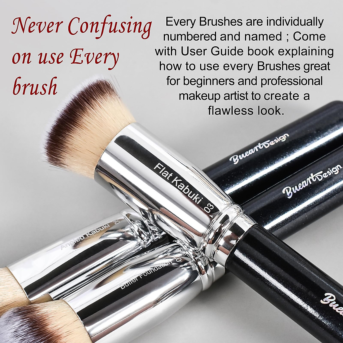 Bueart Design Essential Makeup Brushes set With Travel Retractable Powder Brush vegan Hair for Foundation concealer eyeshadow face Contour Brush (10Pcs Pearl Black)