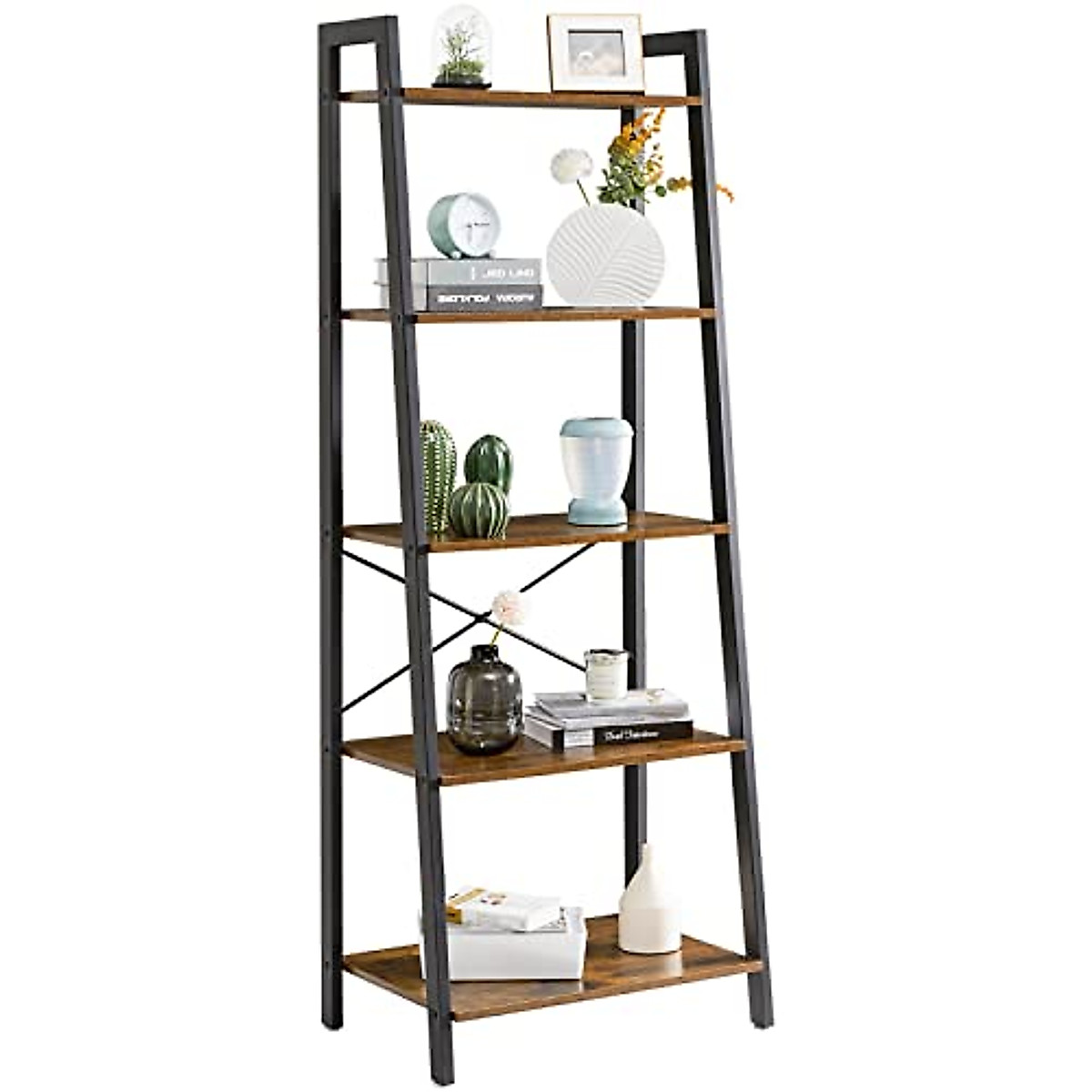 YMYNY Industrial Ladder Shelf, 5+6-Tier Bookcase with Metal Frame, 78.7"+67.3" Open Bookshelf, HTMJ017H+RF-TM018