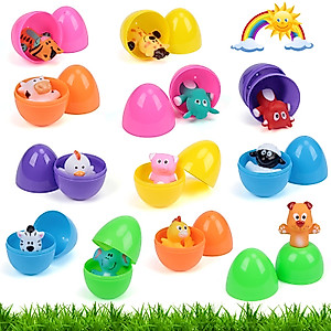 Easter Eggs with Animal Finger Puppets for Easter Eggs Hunt, Easter Basket Stuffers, Party Favors, Classroom Prize Supplies 12pcs