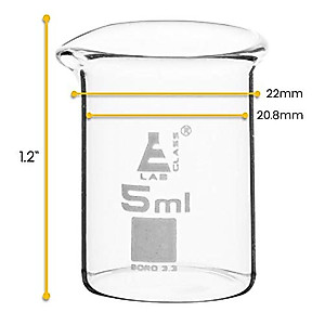 EISCO Beaker, 5ml - Low Form with Spout - Ungraduated - Borosilicate 3.3 Glass