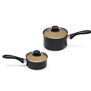 Amazon Basics 11-Piece Ceramic Non-Stick Pots and Pans Set, Dishwasher & Oven Safe, Non-Toxic, Easy Clean, Black/Cream