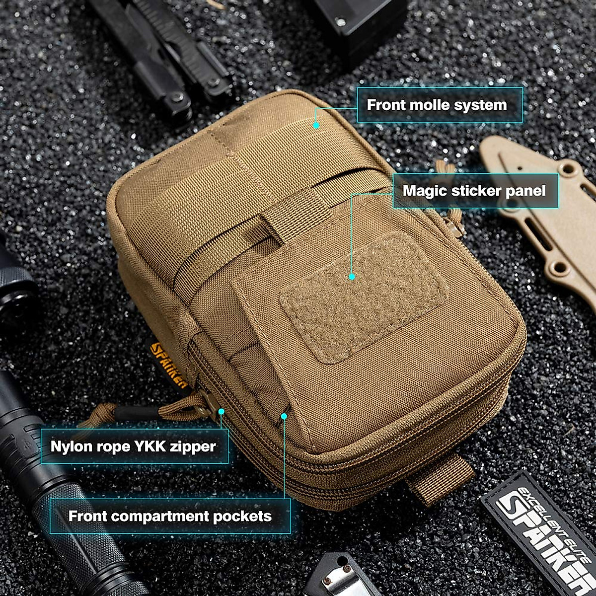 EXCELLENT ELITE SPANKER Tactical Molle EDC Pouch Organizer Nylon Belt Waist Bag with Cellphone Holster for iPhone 14 Pro131211ProMax XsMax XR XS X 8P 8 7 6 Samsung Galaxy S22 S21 Note20(Coyote Brown)