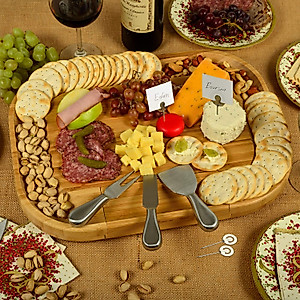 Custom Personalized Engraved Bamboo Cheese/Charcuterie Cutting Board with Knife Set & Cheese Markers- Designed & Quality Checked in USA