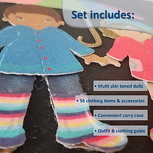 My Felt Story Dress Me Up 56 Pcs - Weather | Felt 8” Doll Figures for Kids | Multicultural Skin Tone Diversity | Fun Classroom Learning Activities