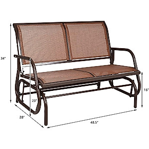 Generic BANGTANE Swing Glider for 2 People, Rocking Lounge Chair wMesh Fabric and Steel Frame, Patio Bench for Backyard, Garden, Poolside, Lawn, Indoor and Outdoor Use Brown