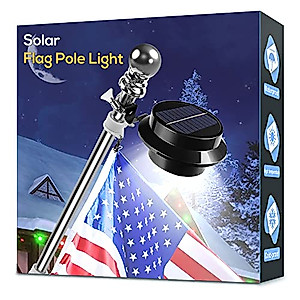 Solar Flag Pole Light, White 6000k Bright 13LEDs for 5ft 6ft Flag Pole Light Solar Powered, Waterproof Outdoor Flagpoles Led Lights Outside House Garden Yard American Flags Decorations, Black Round