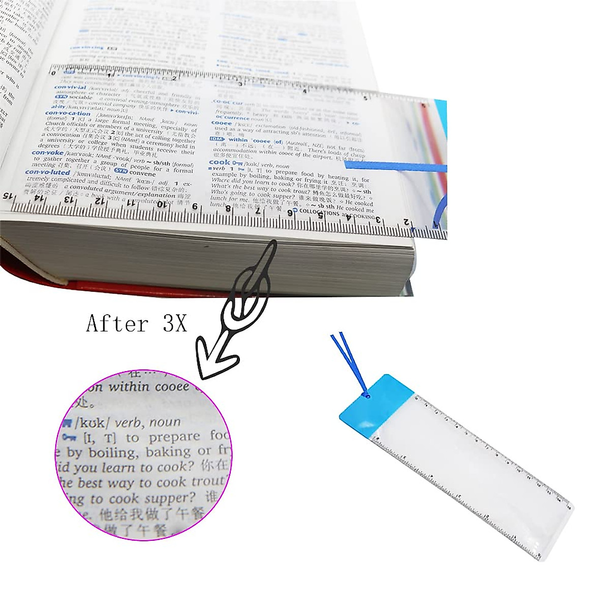 Bookmark Ruler Magnifying Glass, 10PCS Magnifying Glass Ruler, 3X Magnifying Glass, for Reading Small Fonts, Maps and Books