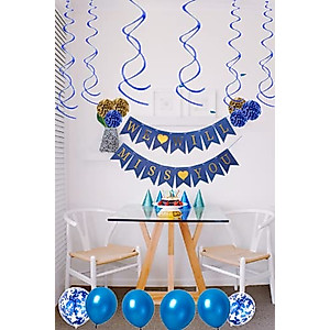 Vindeex We Will Miss You Supplies Kit, We Will Miss You Banner, 10Pcs Balloons, 12Pcs Swirl, 6Pcs Pom for Retirement Farewell Going Away Office Work Party Decorations Blue Gold