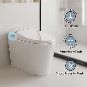 AmpleCharmic Smart Toilet with Bidet Built in, Elongated Intelligent One Piece Bathroom Toilets with Heated Bidet Seat, Warm Water/Pre-wetting/Off-seat Auto Flush/Wireless Remote Control, LED Display