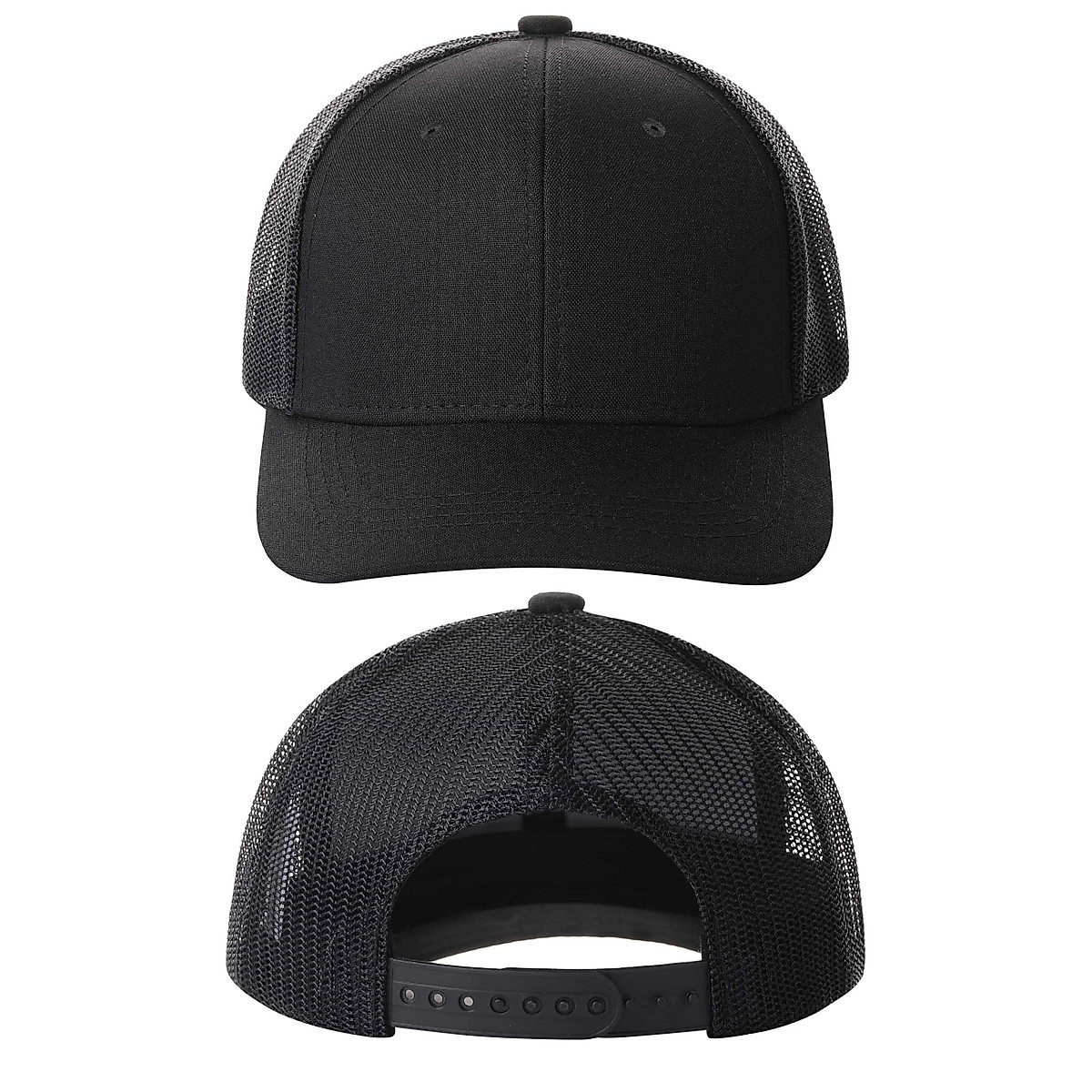 TSSGBL 2 Pack Snapback Mesh Trucker Hat Plain Summer Cool No-Logo Ball Caps for Men,Adjustable Blank Trendy Work Baseball Cap Black Grey