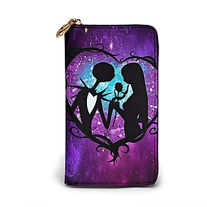 Tawoao Nightmare Before Christmas Purse Gifts Womens Small Wallet Ladies Wristlet Clutch RFID Blocking Genuine Leather Zip Purse