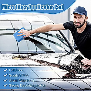 Riakrum 32 Pieces Microfiber Applicator Pads Detailing Car Wax Applicator Blue Microfiber Sponge for Car Ceramic Coating Applicator Pad Tire Shine Applicator Car Cleaning Pad for Applying Wax Foam