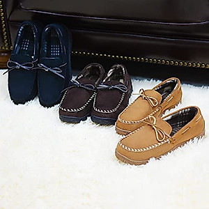 Lulex Mens Moccasin Slippers Memory Foam Indoor Outdoor House Shoes with Hard Sole Beige Size 10