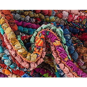 Unique Loom Braided Chindi Collection Area Rug - Multi-Striped (4' 1" x 6' 1" Rectangle, Multi/ Black)