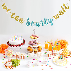 INNORU We Can Bearly Wait Banner Gold Glitter, Teddy Bear Theme Baby Shower Party Decorations, 1st Birthday Party Banner, Jungle Woodland Birthday Party Decoration Suppllies